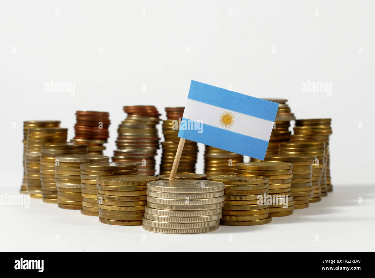 Argentina flag waving with stack of money coins aid hi-res stock ...