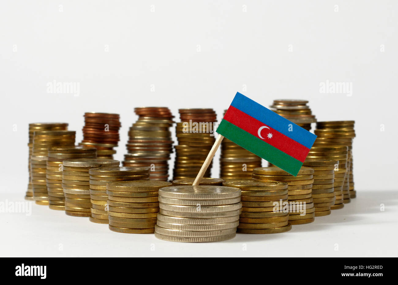 Azerbaijan flag waving with stack of money coins Stock Photo - Alamy