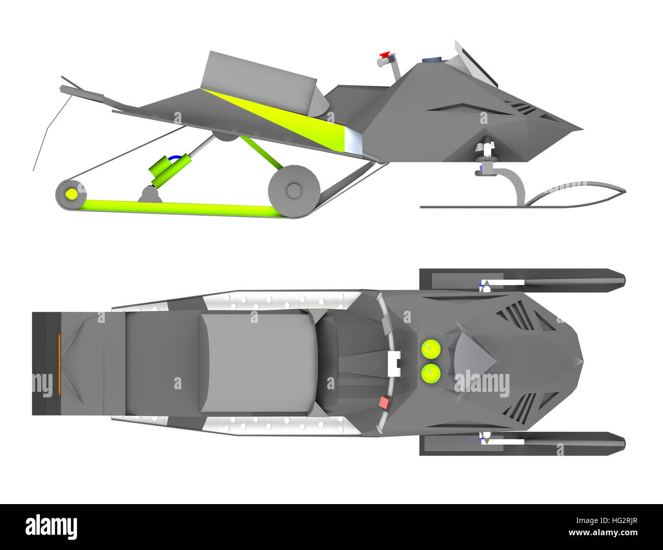 snowmobile side and top view. 3d rendering Stock Photo - Alamy