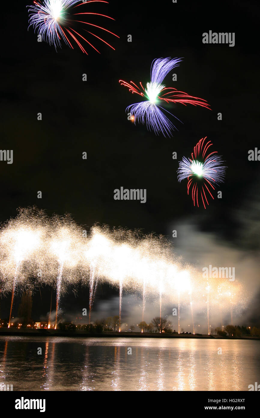 Beautiful fireworks during New Year’s Eve celebration in Riga, Latvia ...