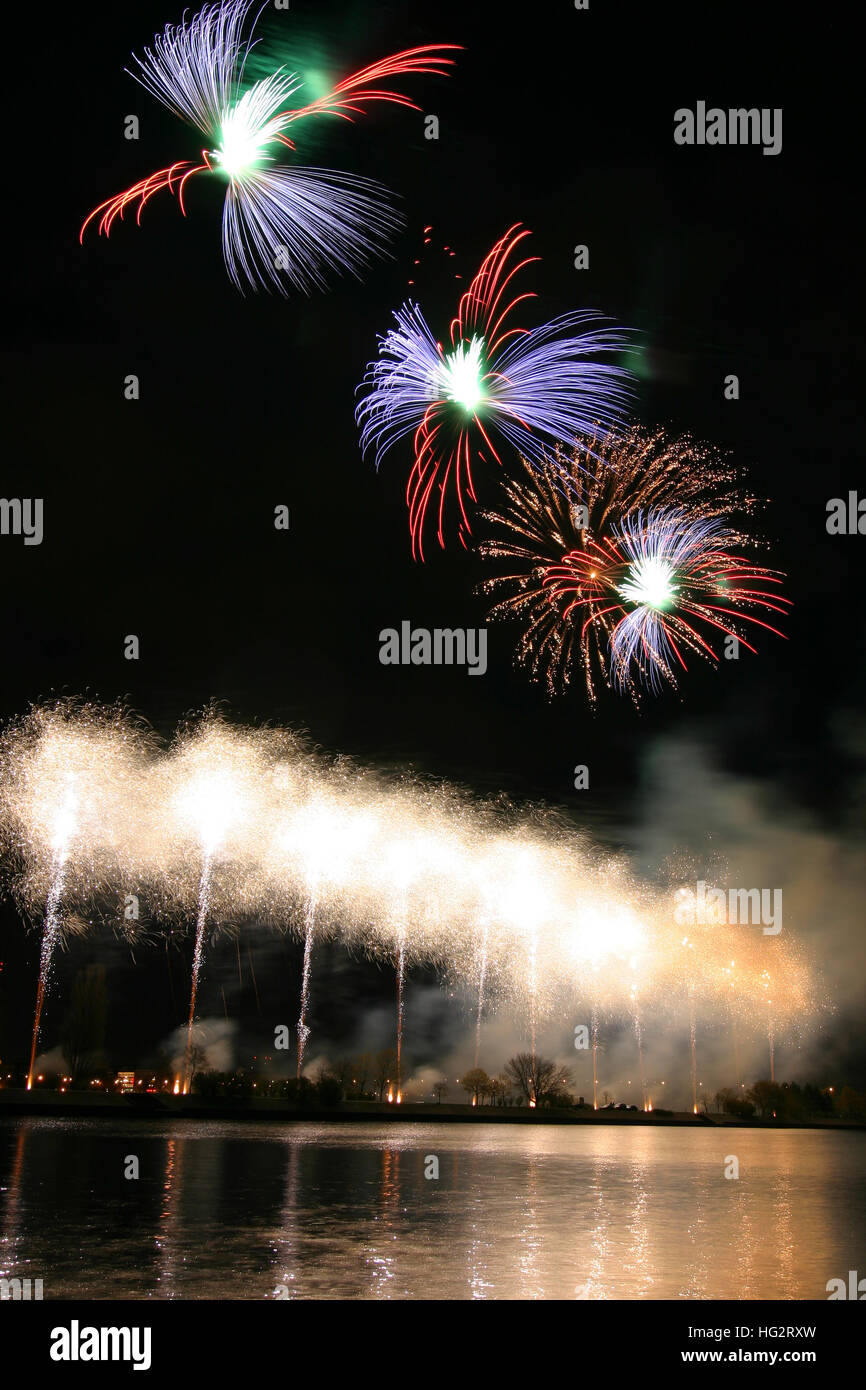 Beautiful fireworks during New Year’s Eve celebration in Riga, Latvia ...