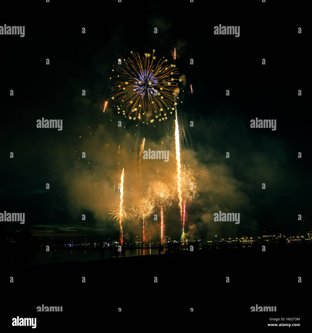 Beautiful fireworks during New Year’s Eve celebration in Riga, Latvia ...