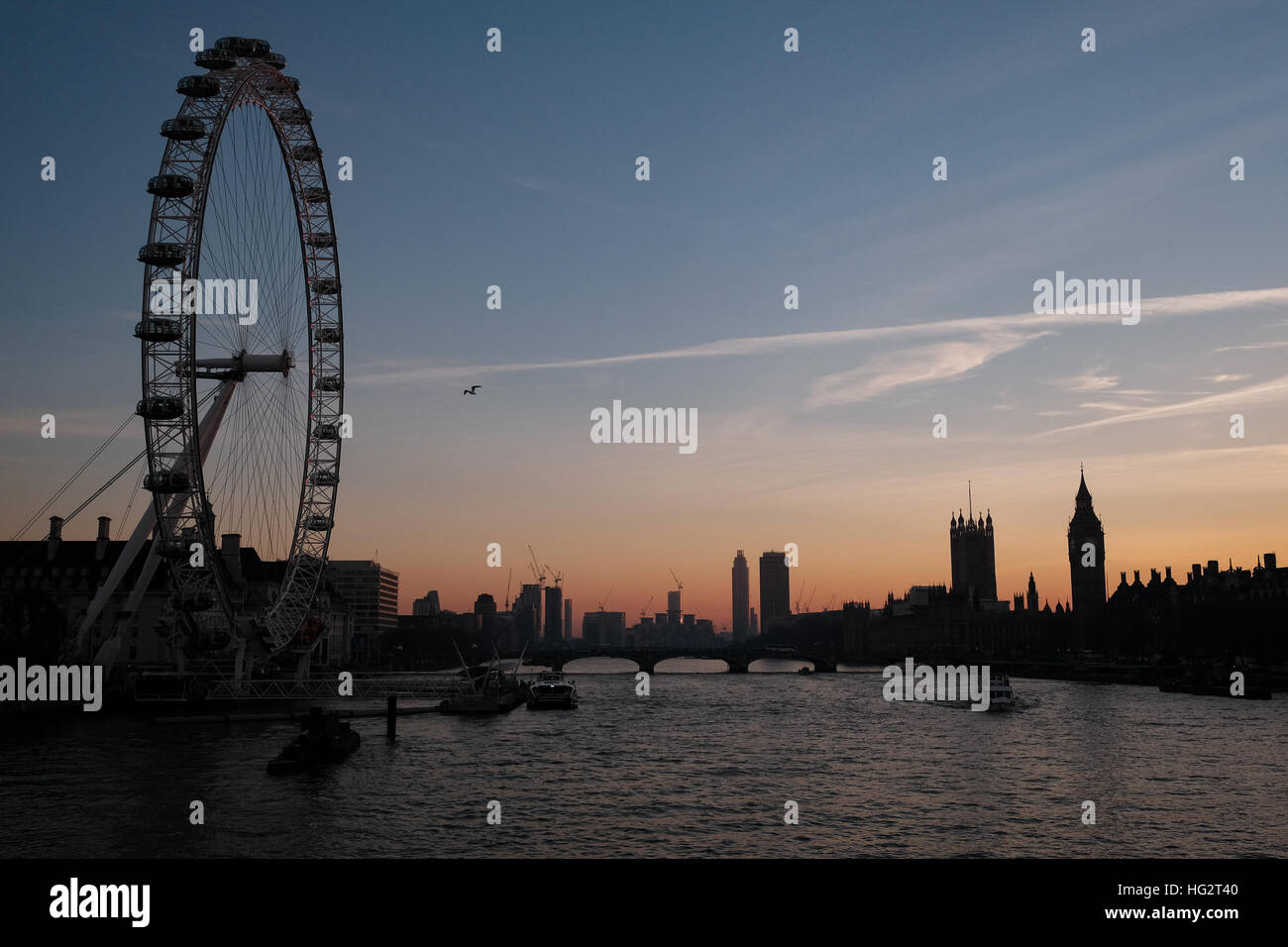 London Eye and London cityscape with a sunset glow Stock Photo - Alamy