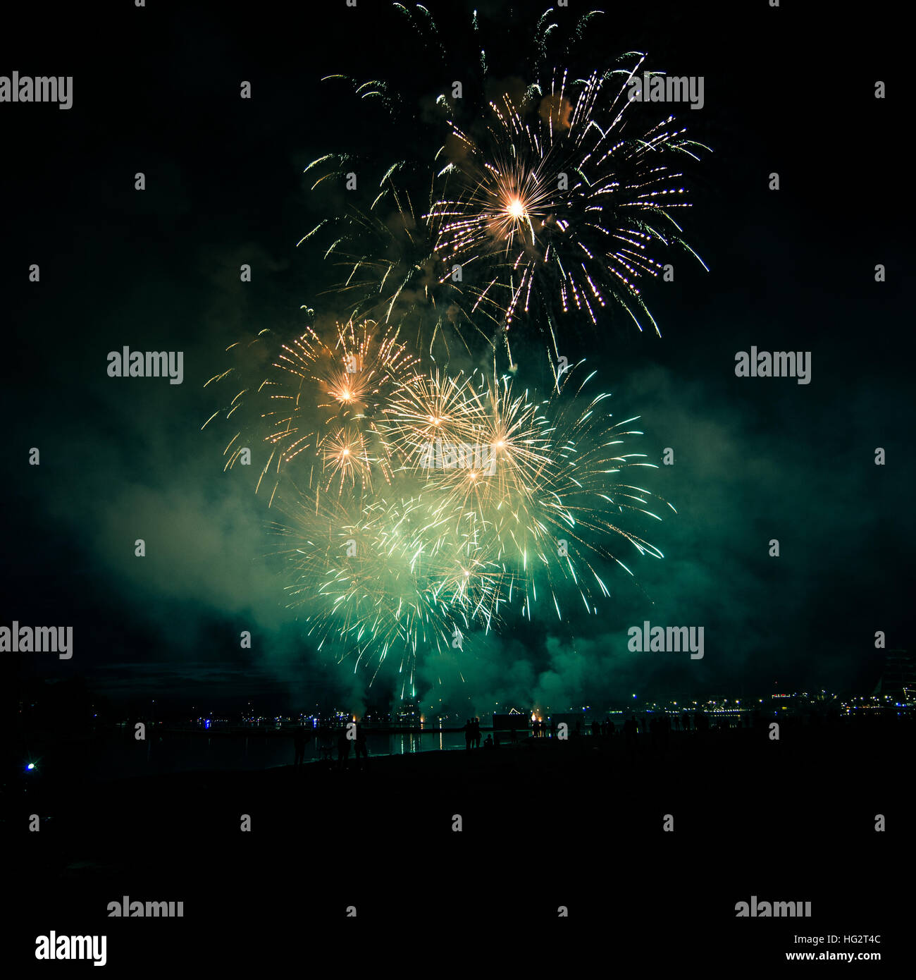 Beautiful fireworks during New Year’s Eve celebration in Riga, Latvia ...