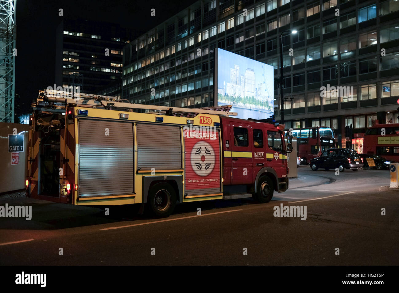 London Fire brigade engine near Waterloo station and Millennium London ...