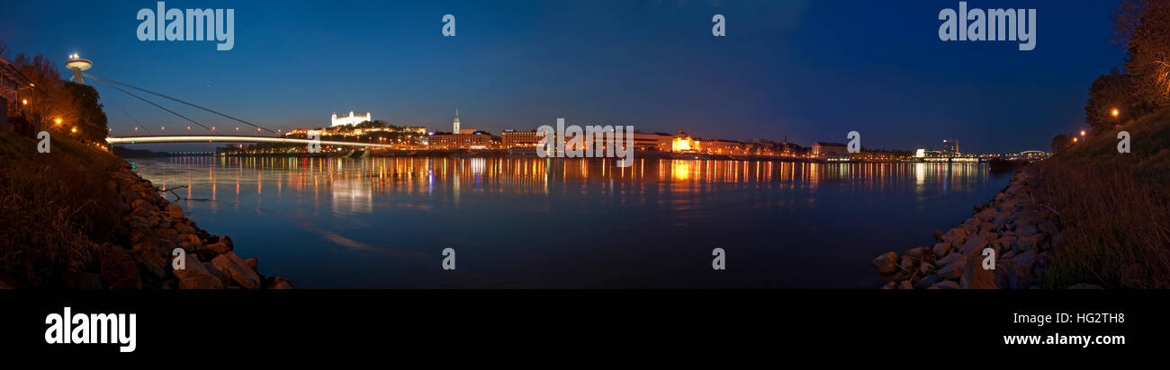 Bratislava (Pressburg): Panorama on the Danube with the New Bridge, the ...
