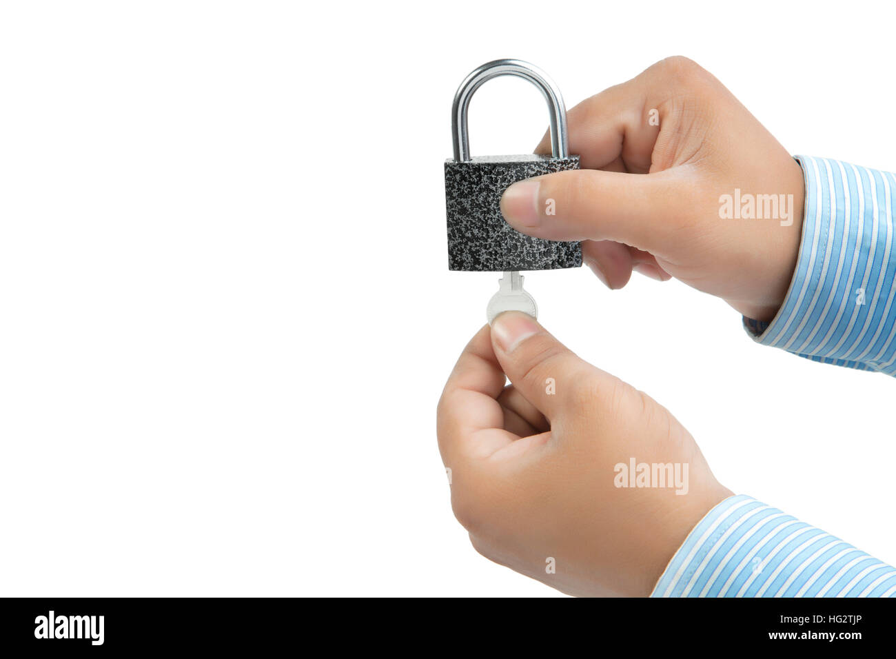 Hand opening a metal padlock with key Stock Photo - Alamy