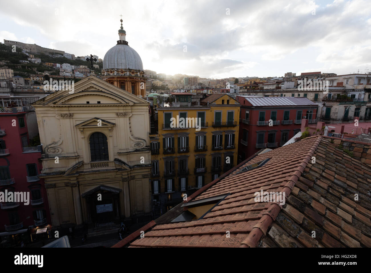 Panorama from the roofs of center of Naples, Italy Stock Photo - Alamy