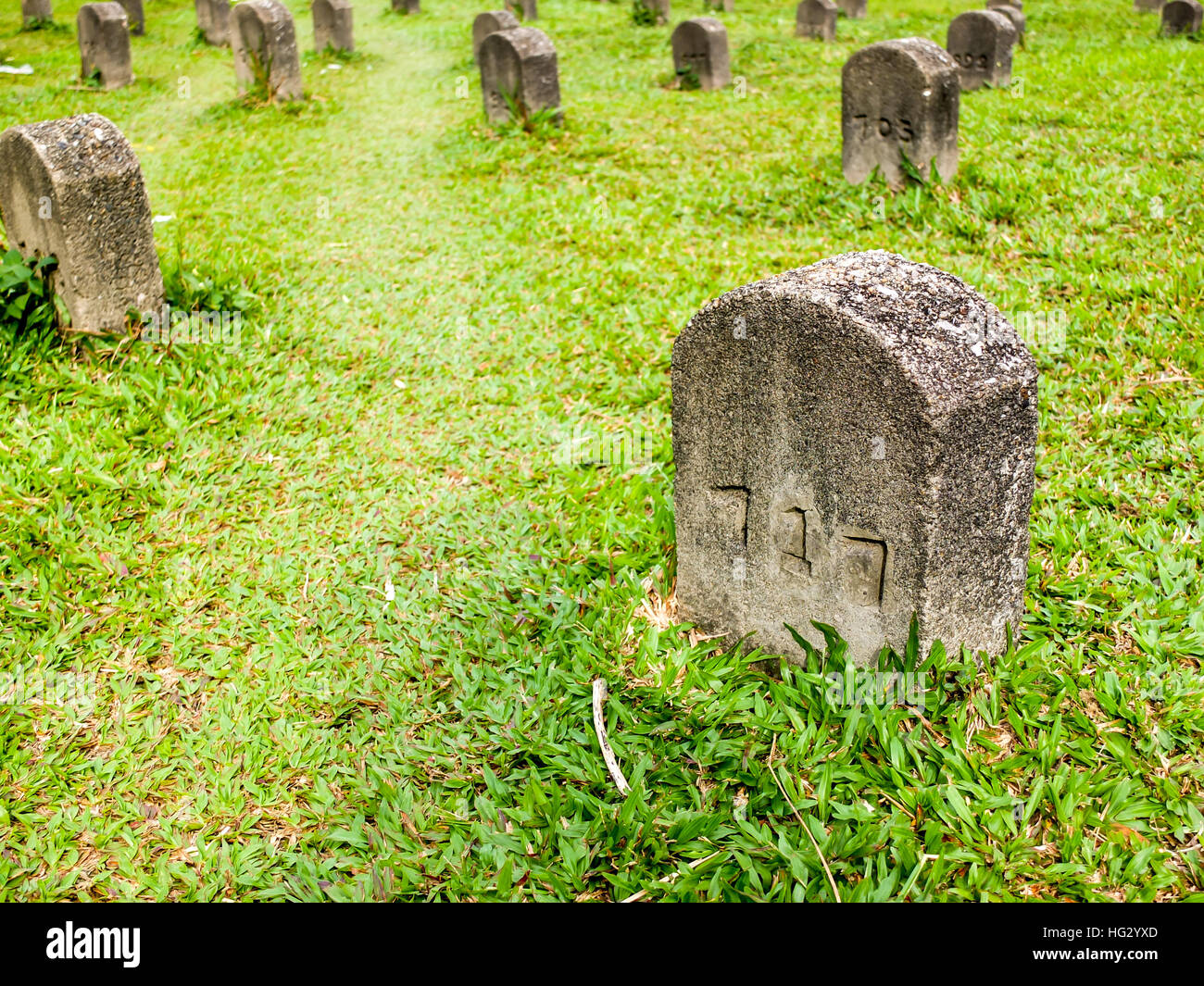A tombstone on a verdant lawn Stock Photo - Alamy