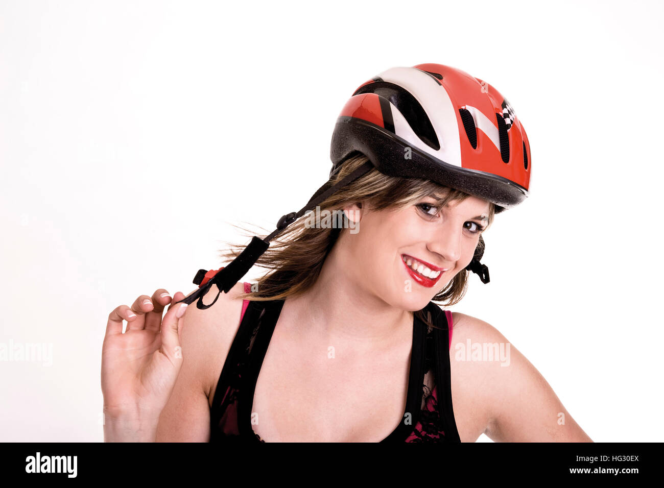 Happy woman crash helmet hi-res stock photography and images - Alamy
