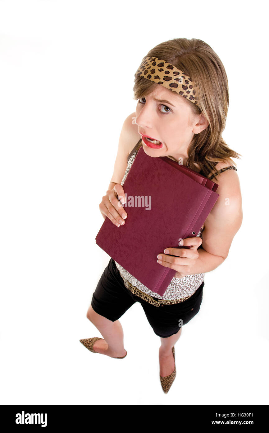 Young woman, office worker, holding files Stock Photo - Alamy