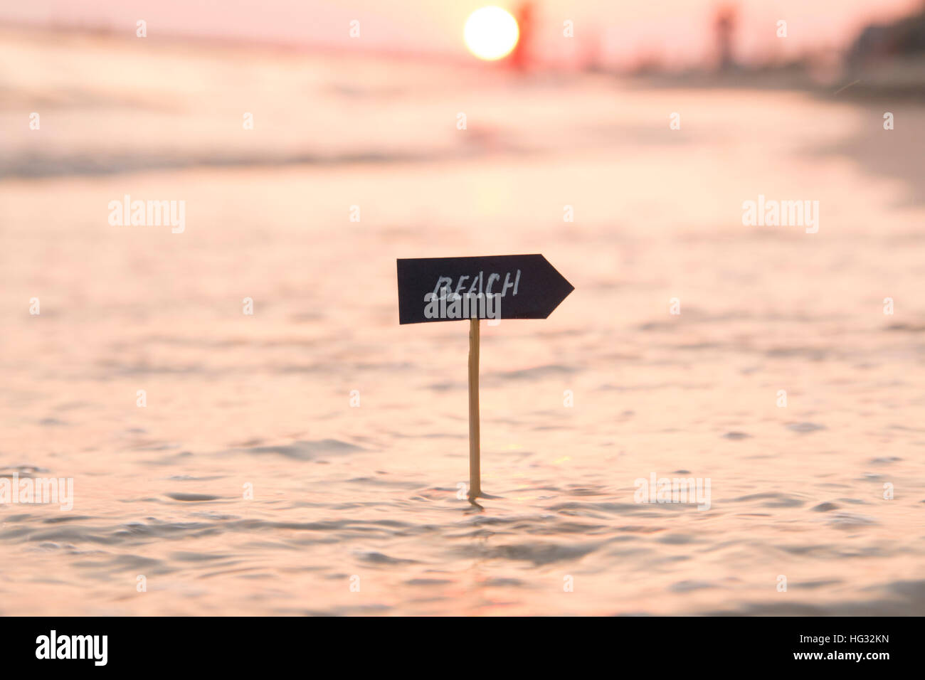 pointer to the beach, sunset, blurred photo for background Stock Photo ...