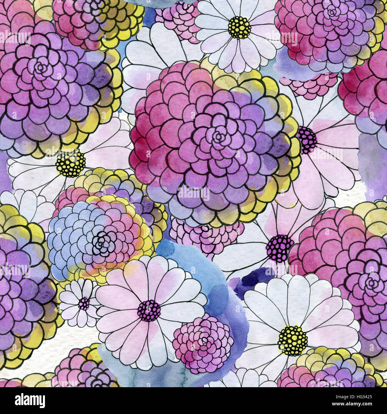Seamless floral pattern with asters and daisy flowers Stock Photo - Alamy