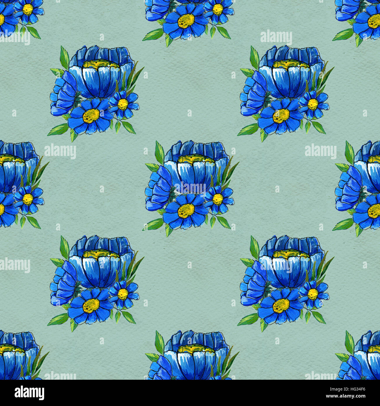Seamless pattern with blue flowers Stock Photo - Alamy