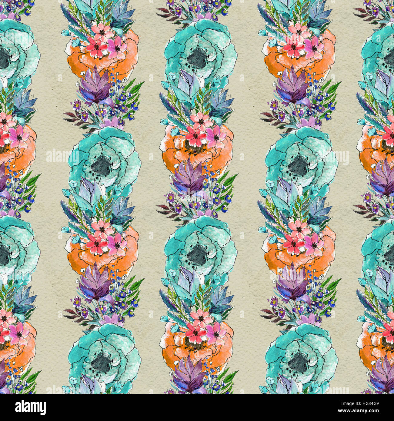 Seamless pattern with colorful flowers Stock Photo - Alamy