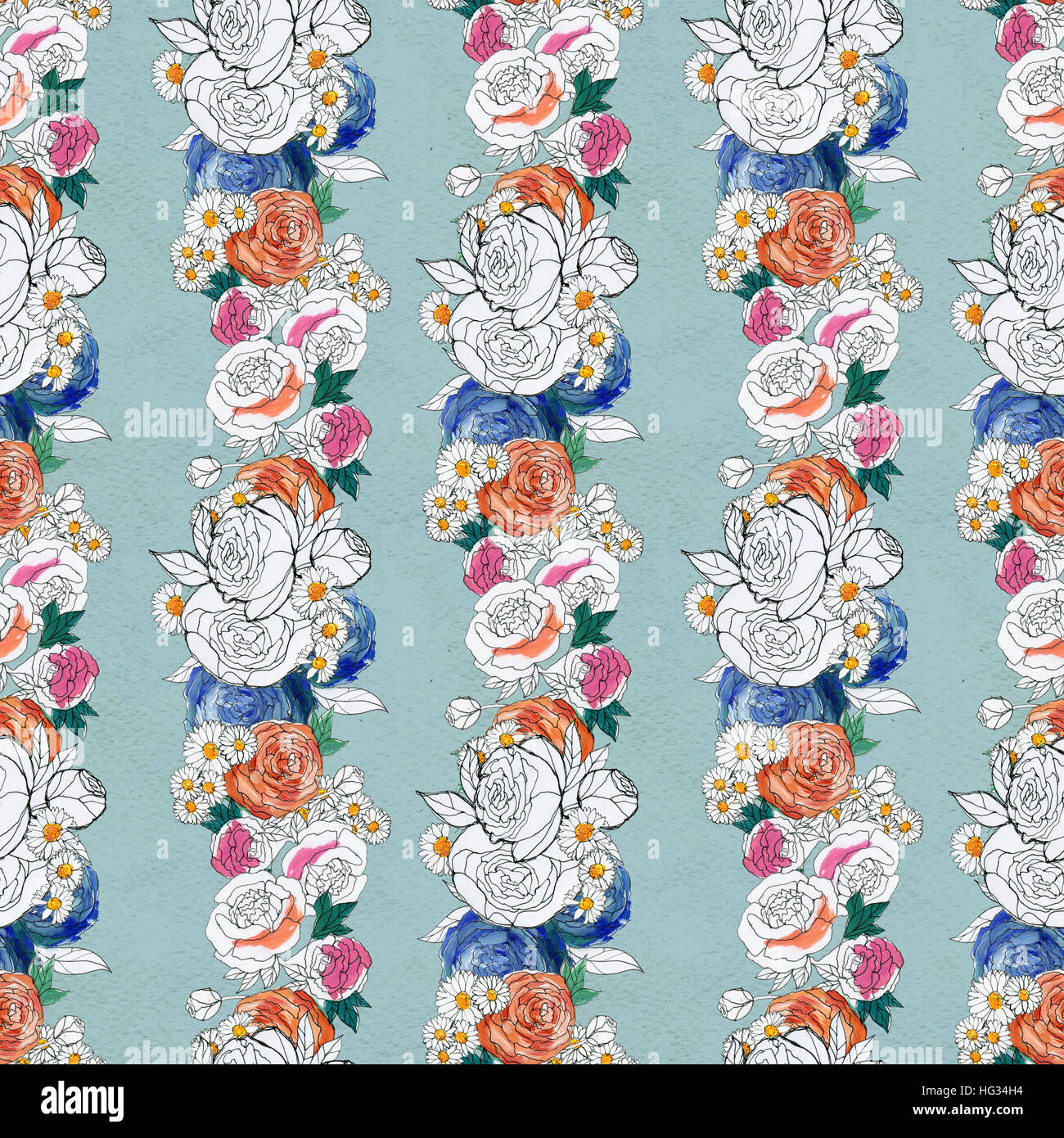 Seamless pattern with colorful flowers Stock Photo - Alamy