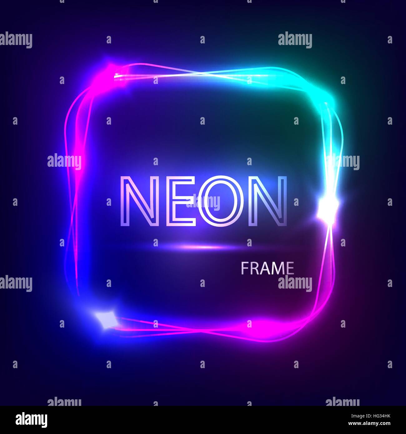 Neon square glowing frame. Light banner with neon effect. Electric ...