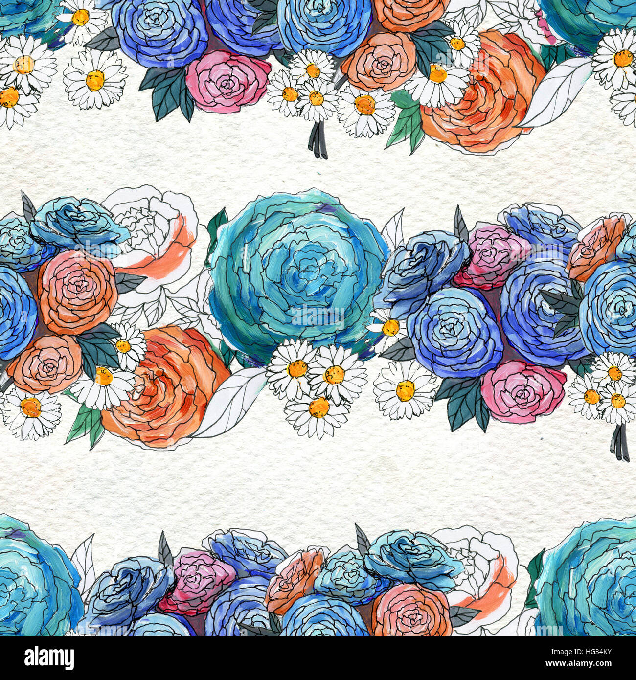 Seamless pattern with colorful flowers Stock Photo - Alamy