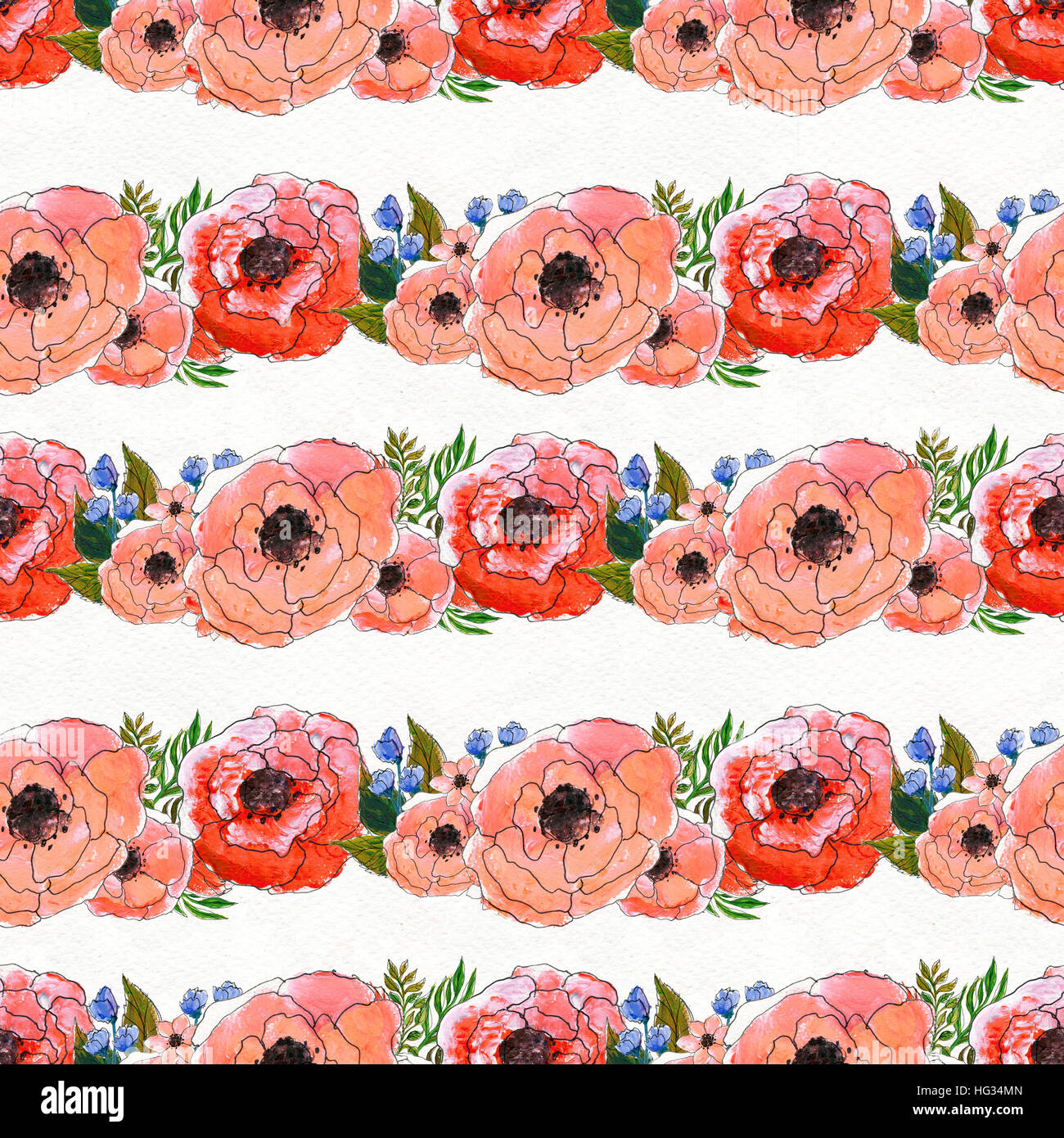 Seamless pattern with red flowers Stock Photo - Alamy