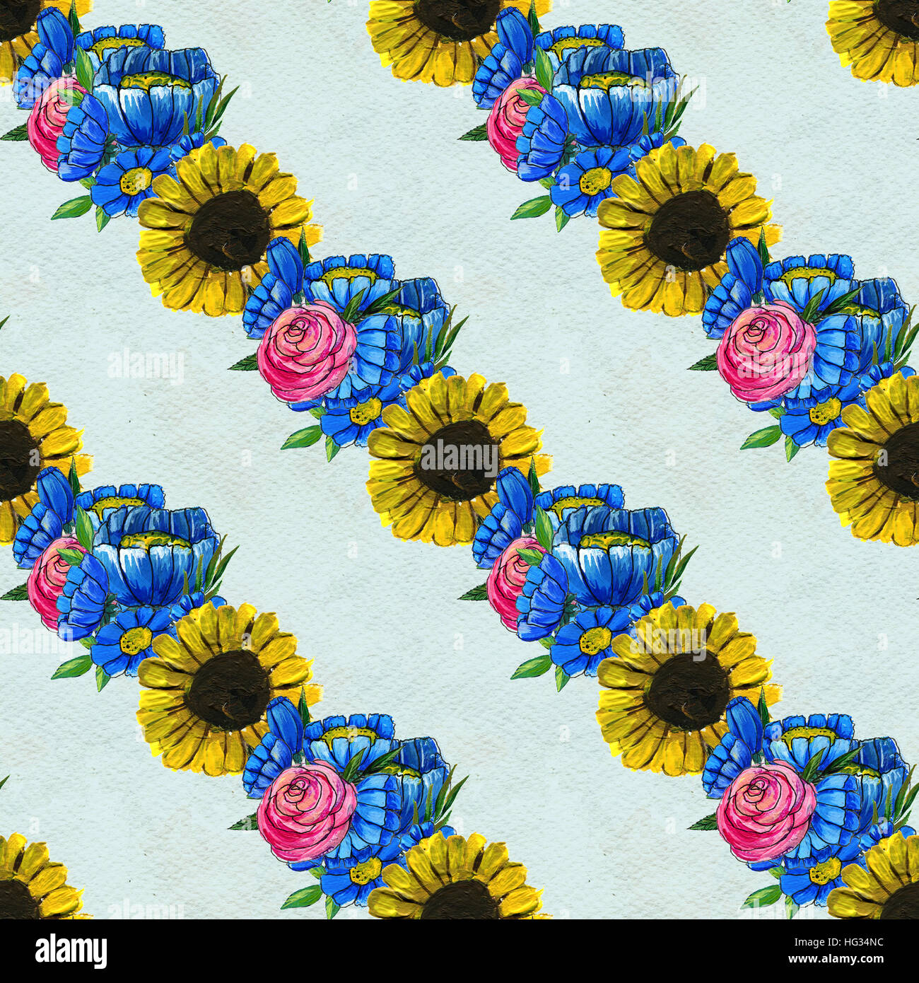Seamless pattern with blue yellow and pink flowers Stock Photo - Alamy