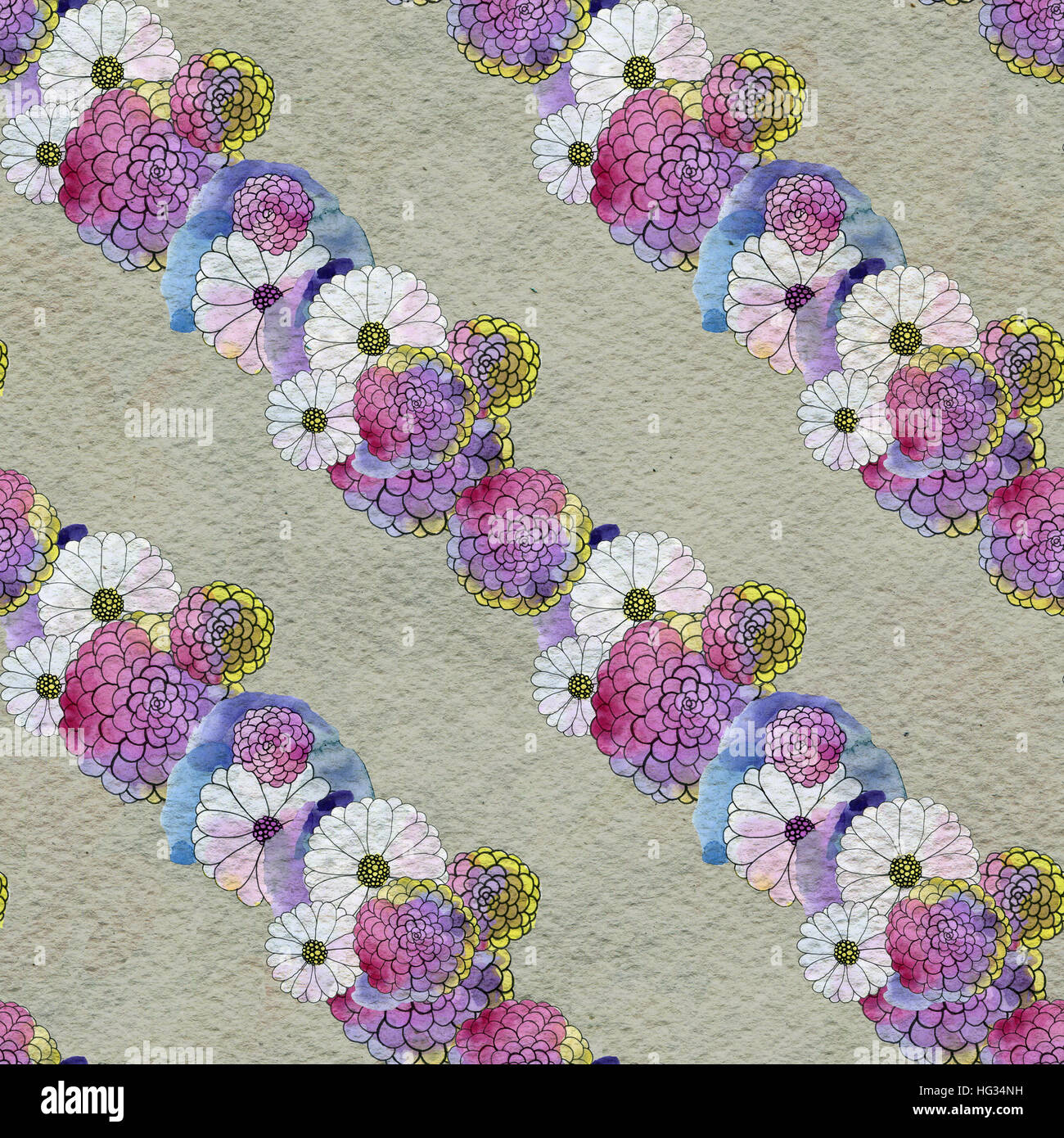 Seamless floral pattern with asters and daisy flowers Stock Photo - Alamy