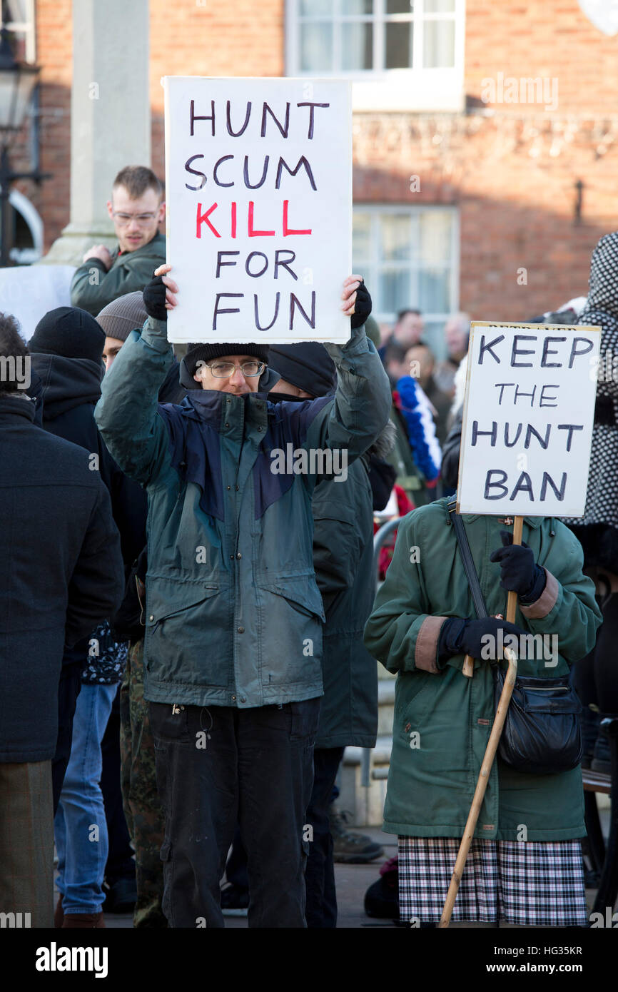 Anti Hunt protesters pictured in the Market Square, Market Bosworth ...