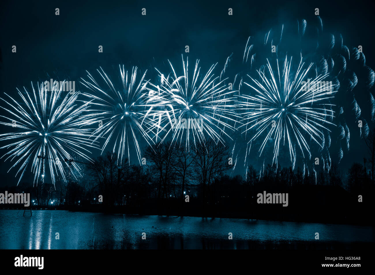 Beautiful fireworks during New Year’s Eve celebration in Riga, Latvia ...
