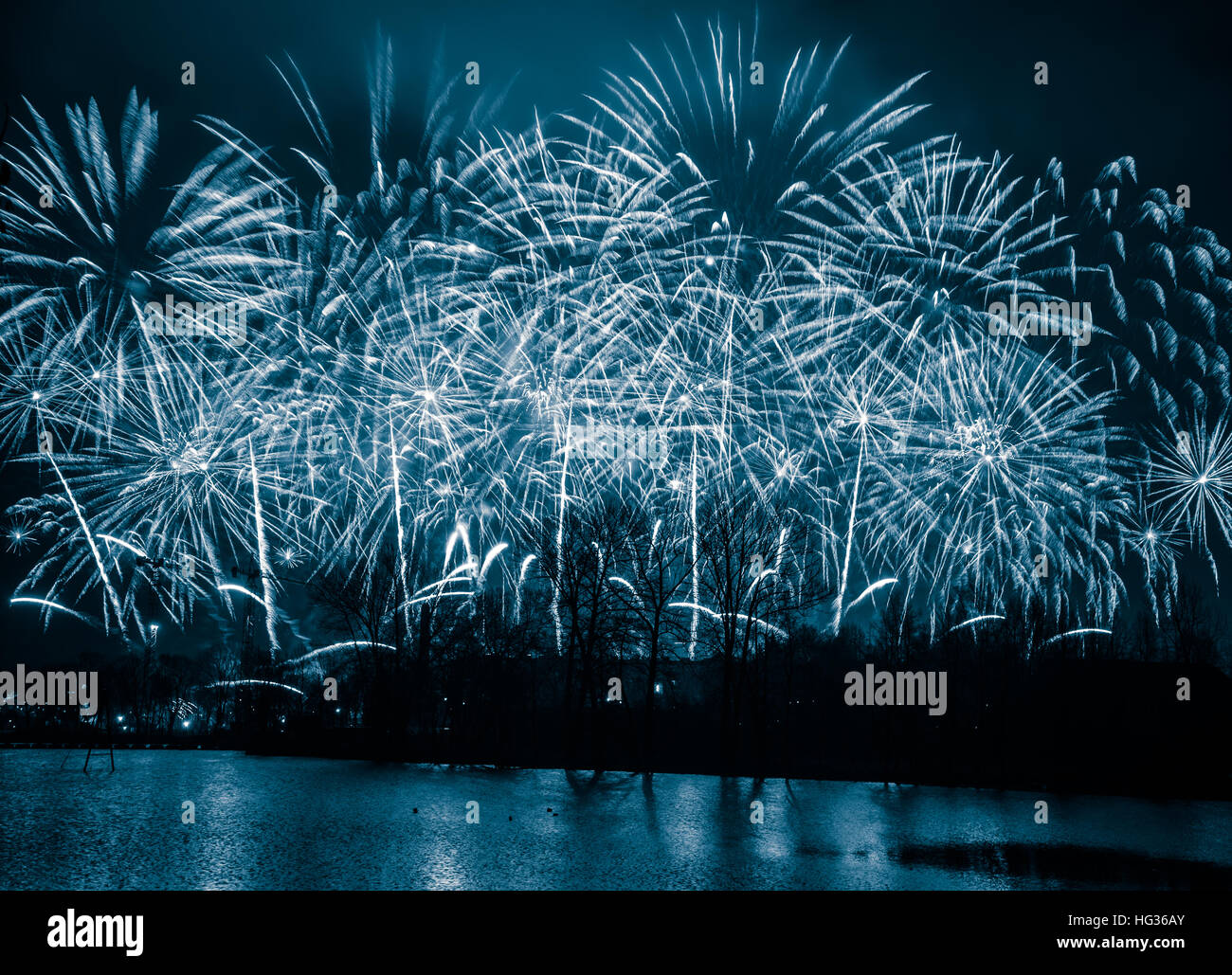 Beautiful fireworks during New Year’s Eve celebration in Riga, Latvia ...