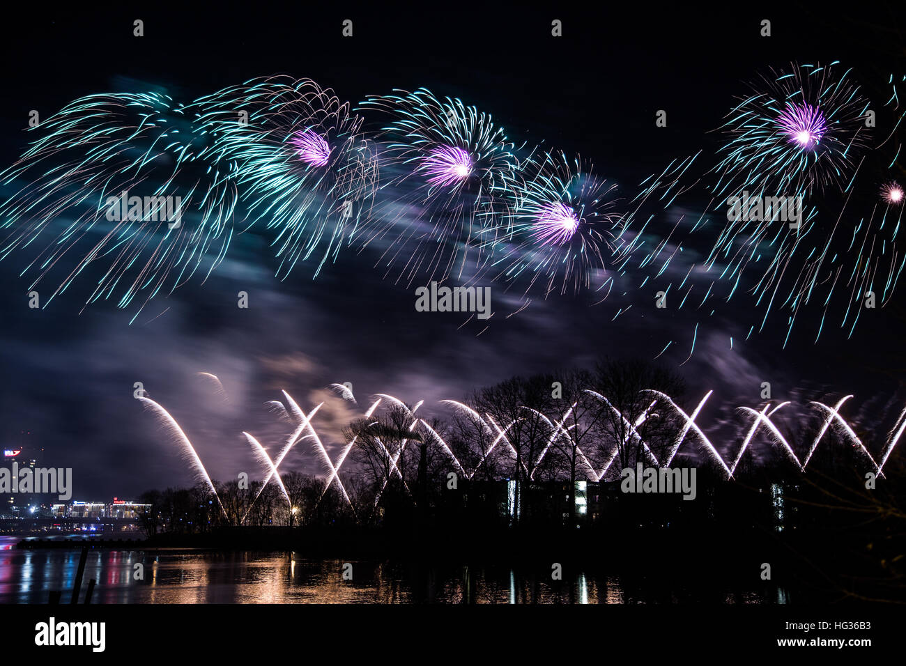 Beautiful fireworks during New Year’s Eve celebration in Riga, Latvia ...