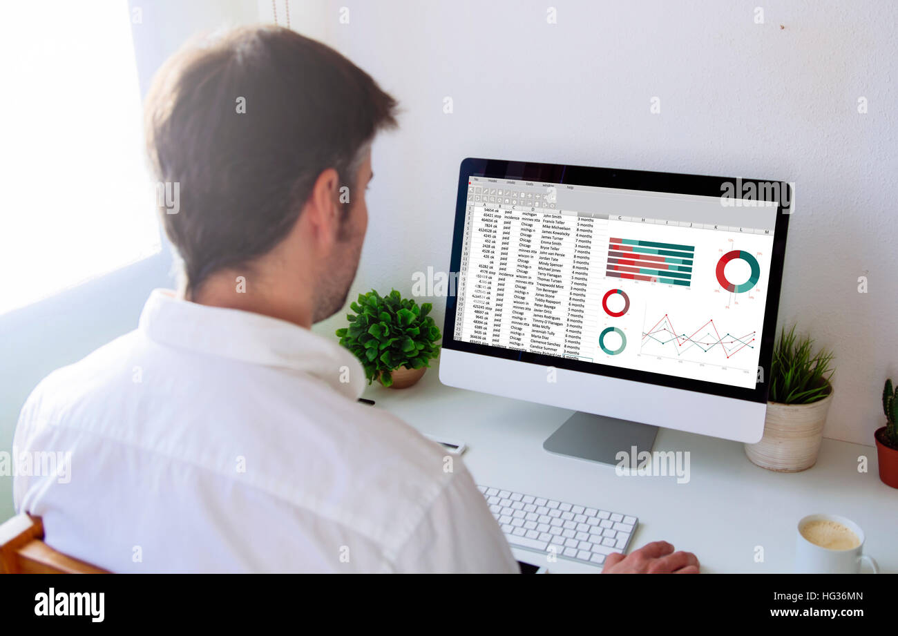 man working with computer. All screen graphics are made up Stock Photo ...