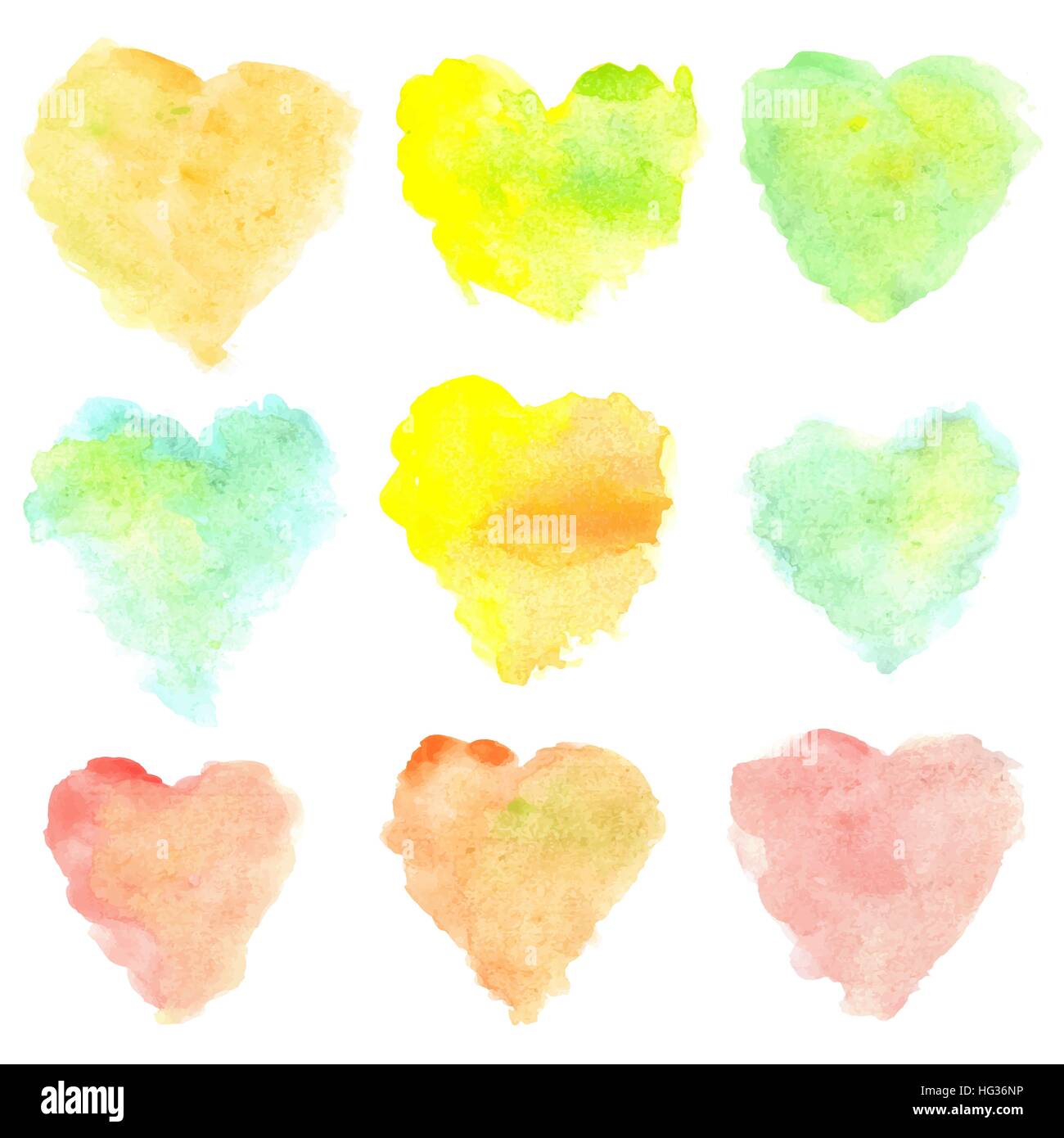 Watercolor heart shaped stains isolated on white background. Set of red ...