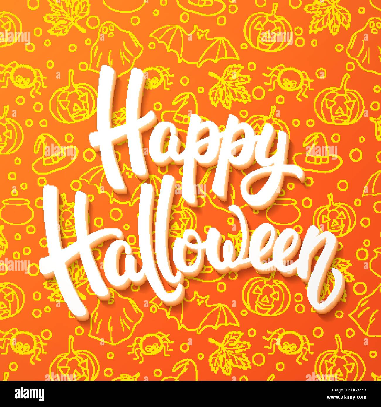 Halloween brush lettering. White 3d letters on orange background with ...