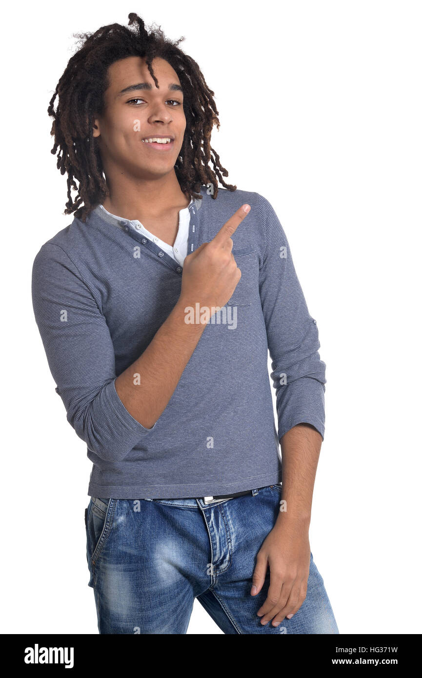 Teen boy pointing Stock Photo - Alamy
