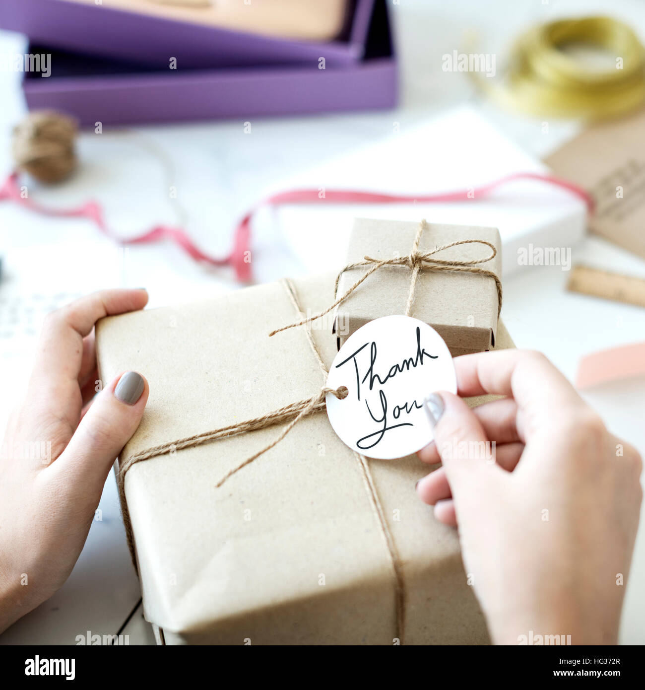 Thank You Gift Message Present Packing Concept Stock Photo - Alamy