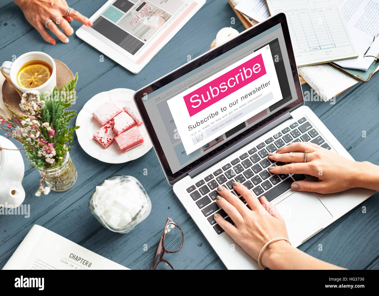 Subscribe Member Register Social Advertising Concept Stock Photo - Alamy