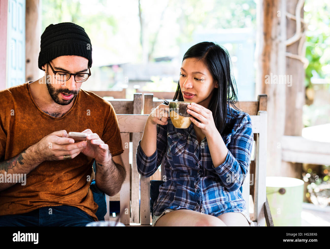 Couple Drinking Coffee Vacation Together Concept Stock Photo - Alamy
