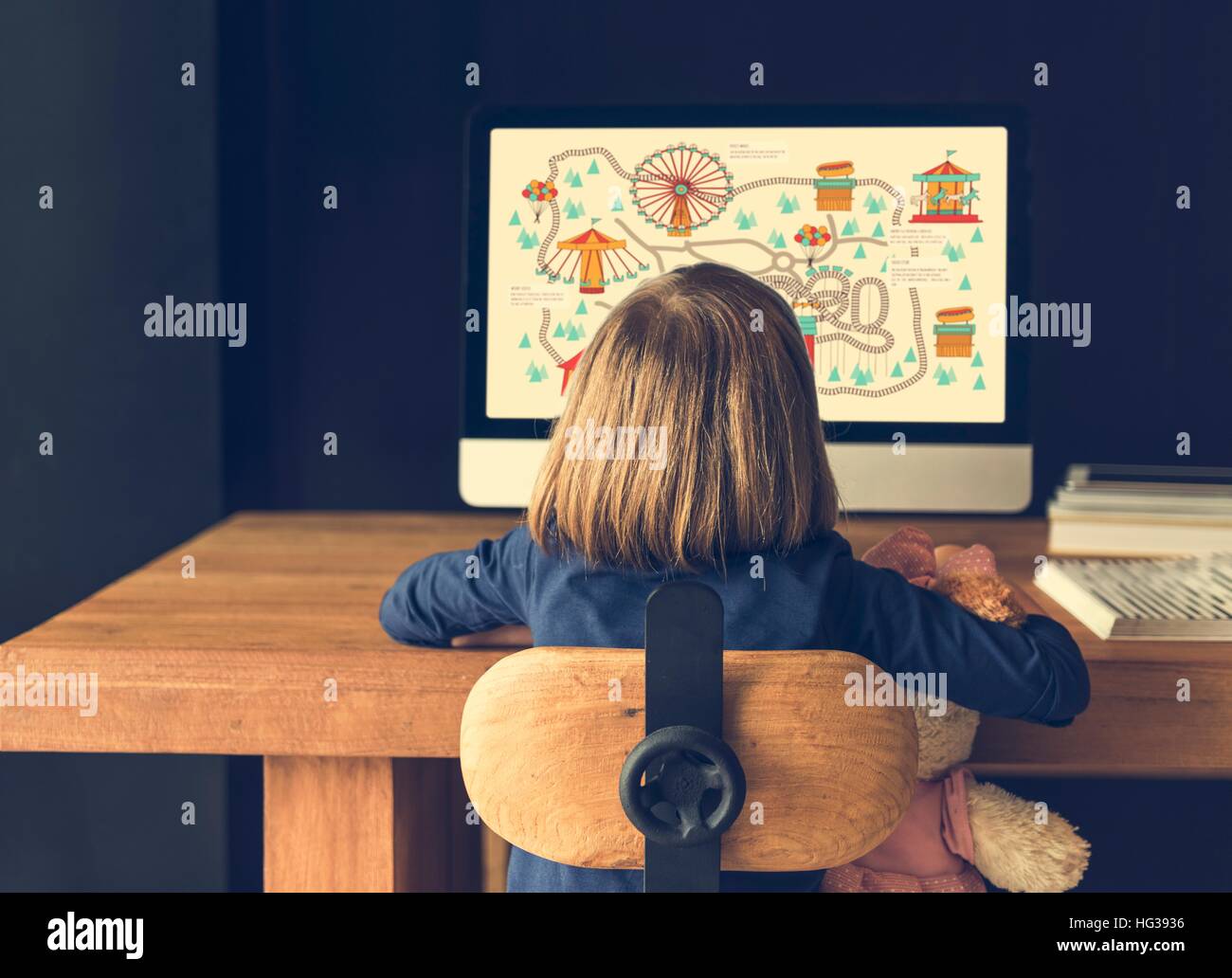 Little Girl Using Computer Concept Stock Photo - Alamy