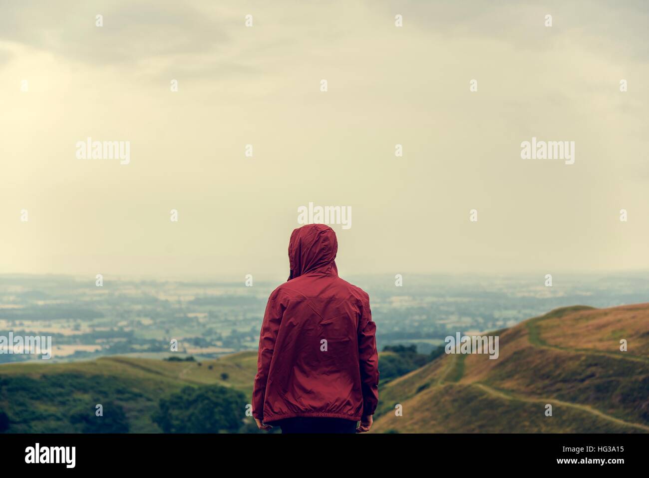 Man Rear View Top Mountain Carefree Cloudscape Concept Stock Photo - Alamy