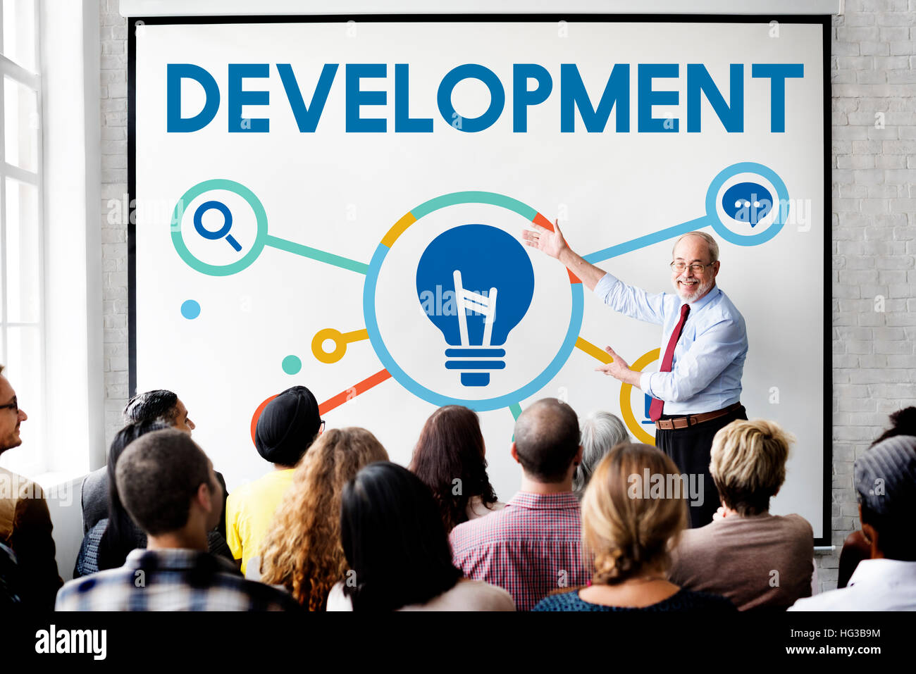 Ideas Development Icons Word Concept Stock Photo - Alamy