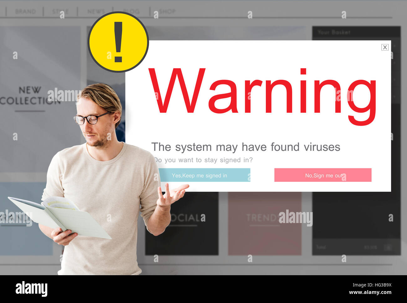 Exclamation Warning Caution Popup Concept Stock Photo - Alamy