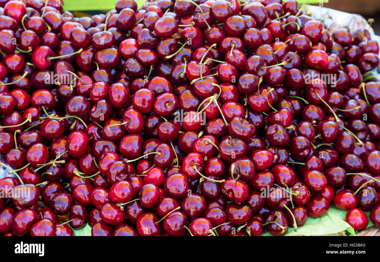 Fresh Red Ripe Cherries in Market Stock Photo - Alamy