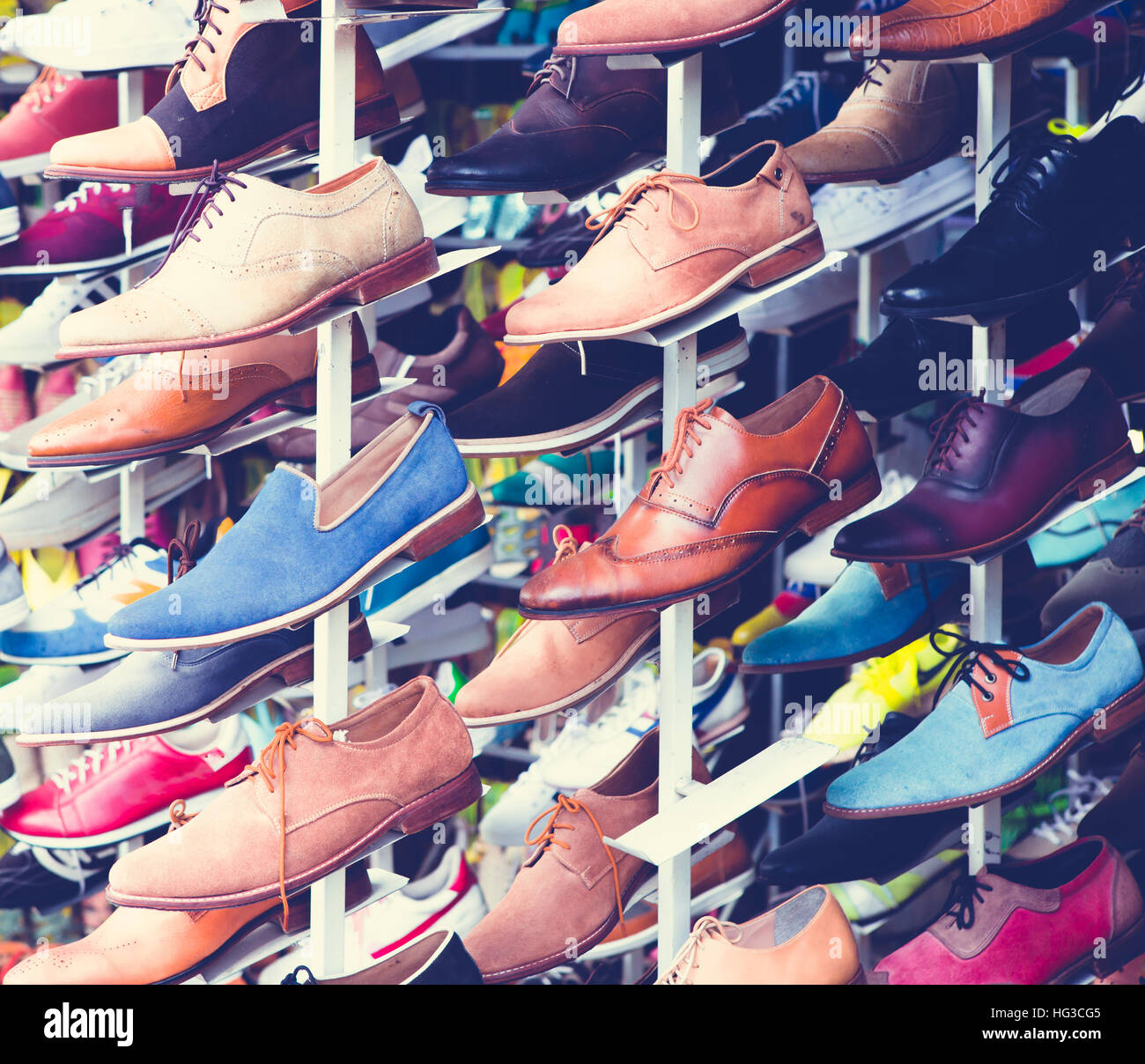 Selective focus big collection of different fashion shoes Stock Photo ...