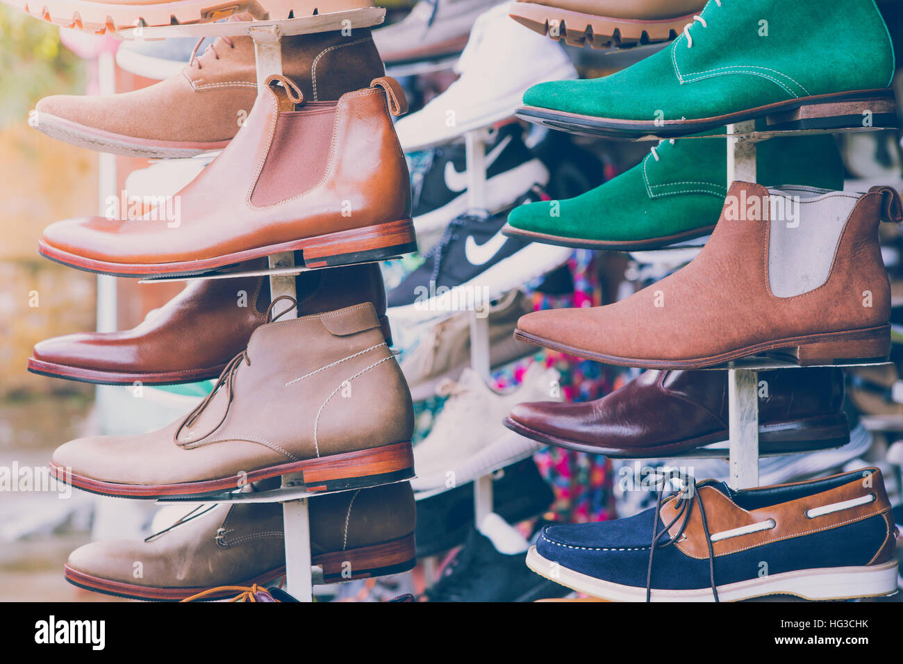 Selective focus big collection of different fashion shoes Stock Photo ...