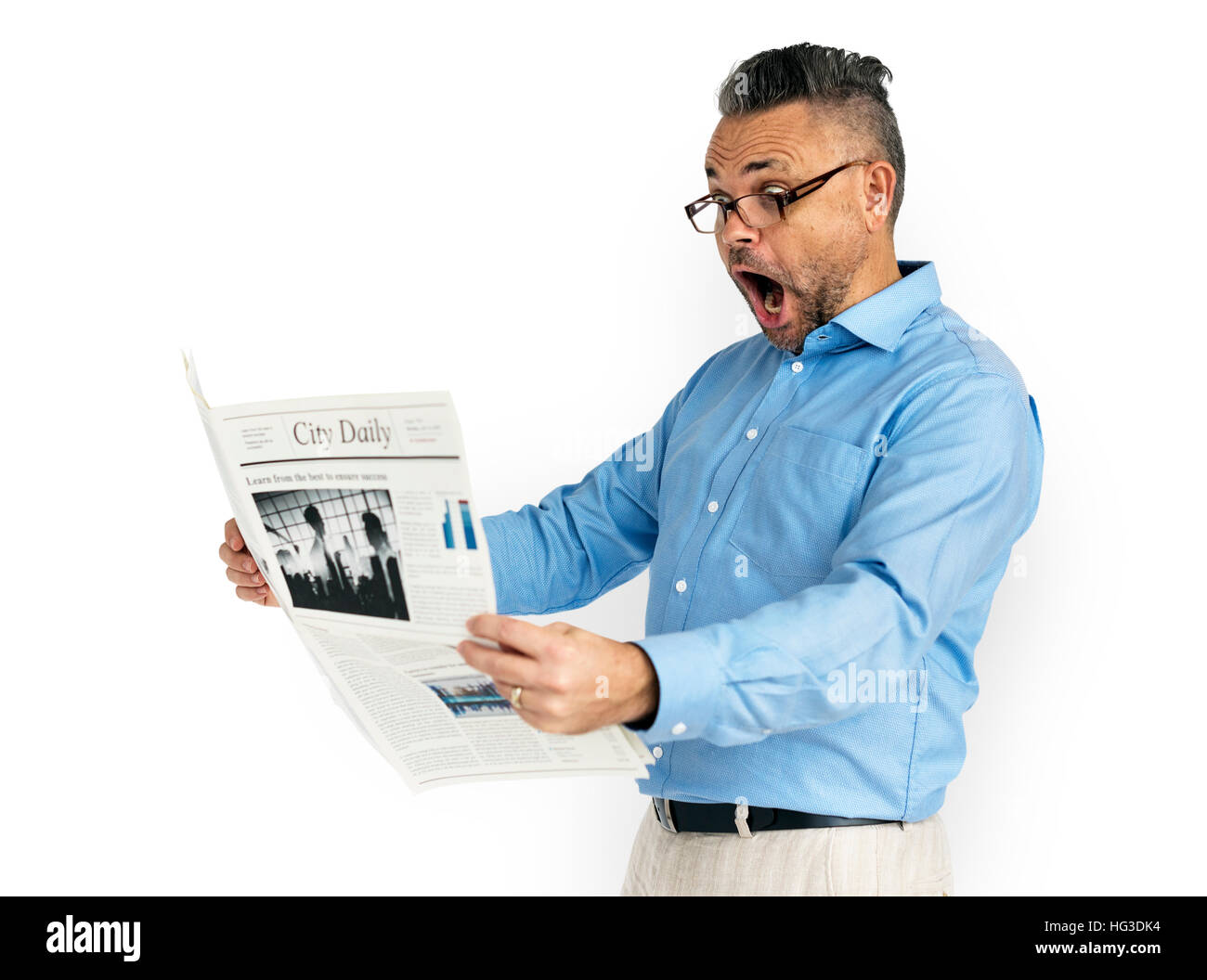 Man Surprise Stun Shock Newspaper Journal Concept Stock Photo - Alamy