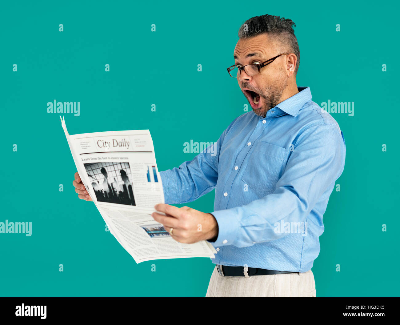 Man Surprise Stun Shock Newspaper Journal Concept Stock Photo - Alamy
