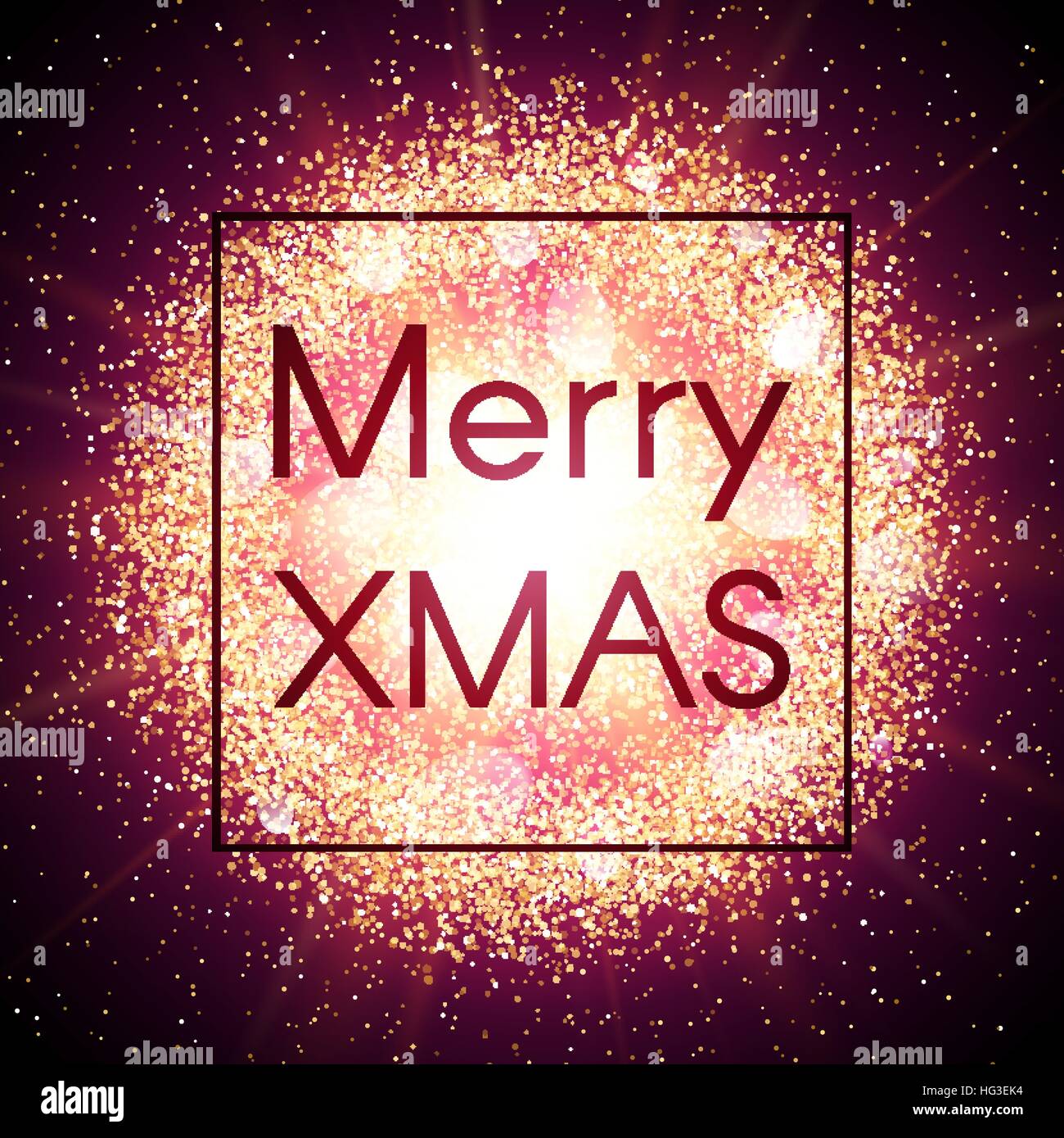 Christmas card on abstract explosion background with gold glittering ...