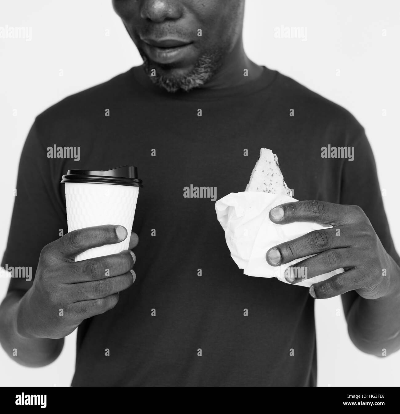 Happy man cup coffee Black and White Stock Photos & Images - Alamy