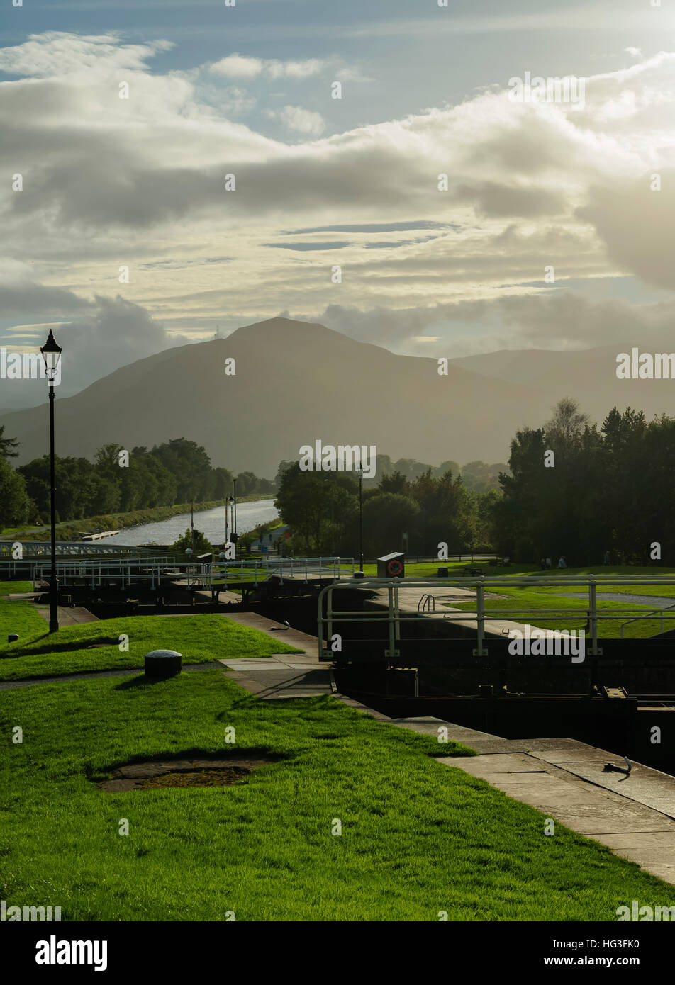 UK, Scotland, Fort William, Banavie, View of the Neptune's Staircase ...