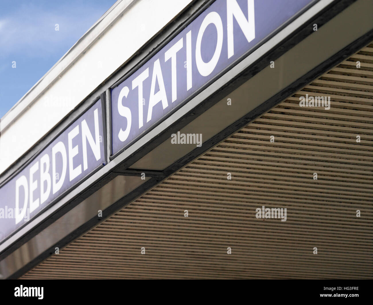 Debden Station sign Stock Photo - Alamy