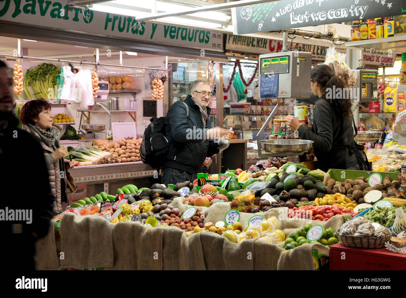 Central Market Valencia Spain people shopping fruits and vegetables ...